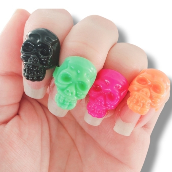 Jewelry | Spooky Skull Rainbow Skull Rings Lot Of 4 Pcs New Pink Orange ...